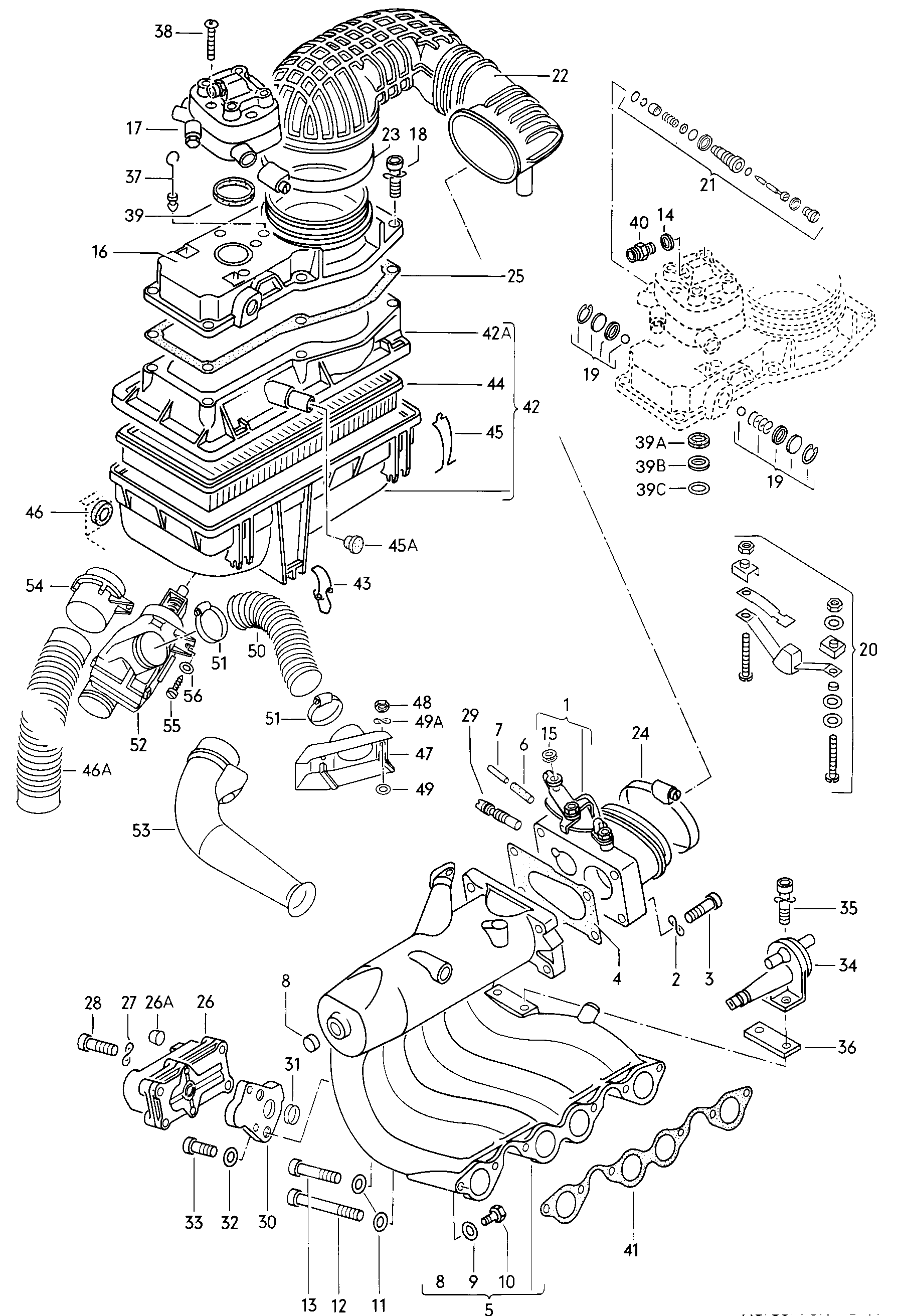 133 - vacuum system; Intake air duct; intake manifold; cold start valve ...