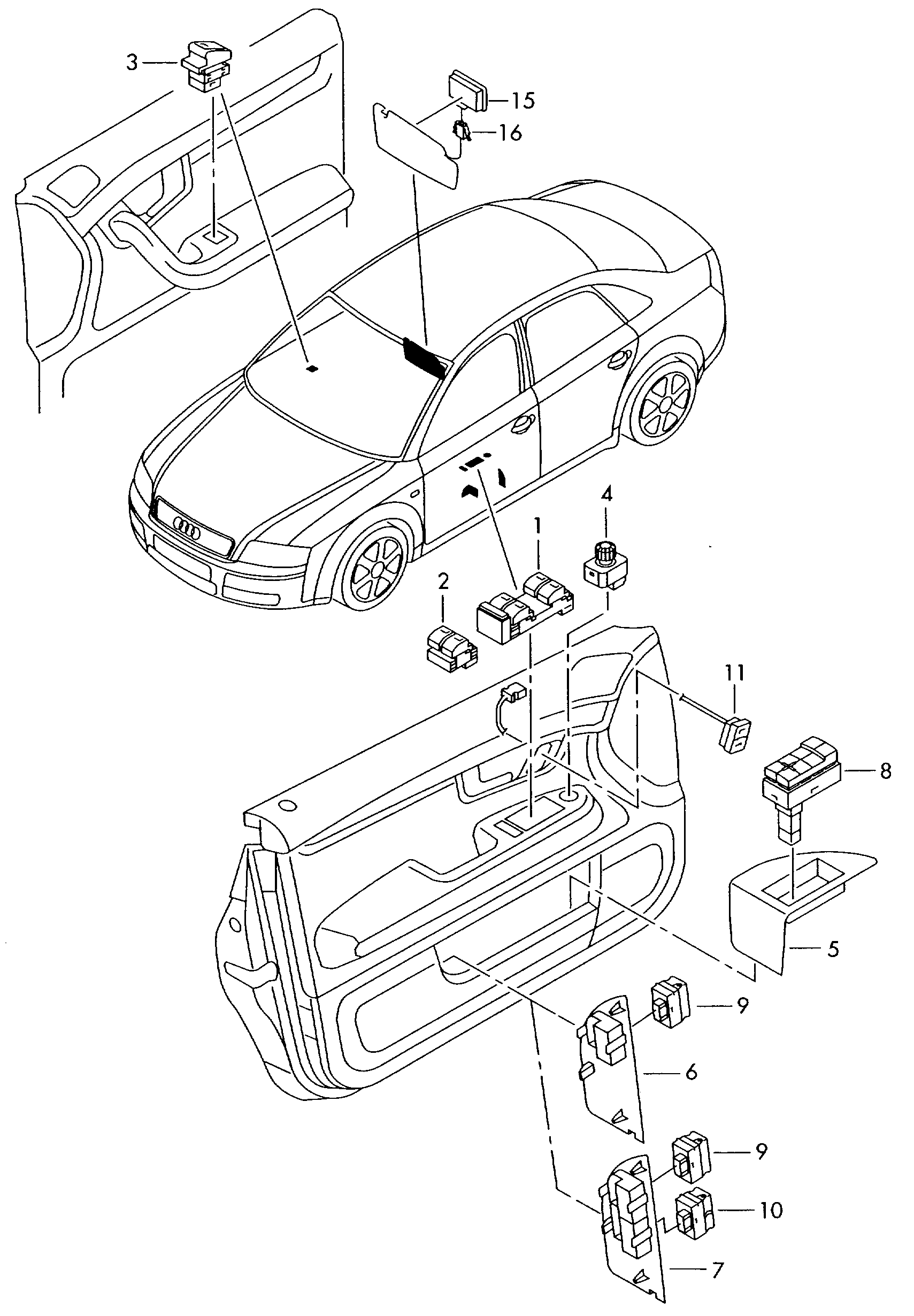 959 - Switch in door trim; Door control unit; Electric parts for seat ...