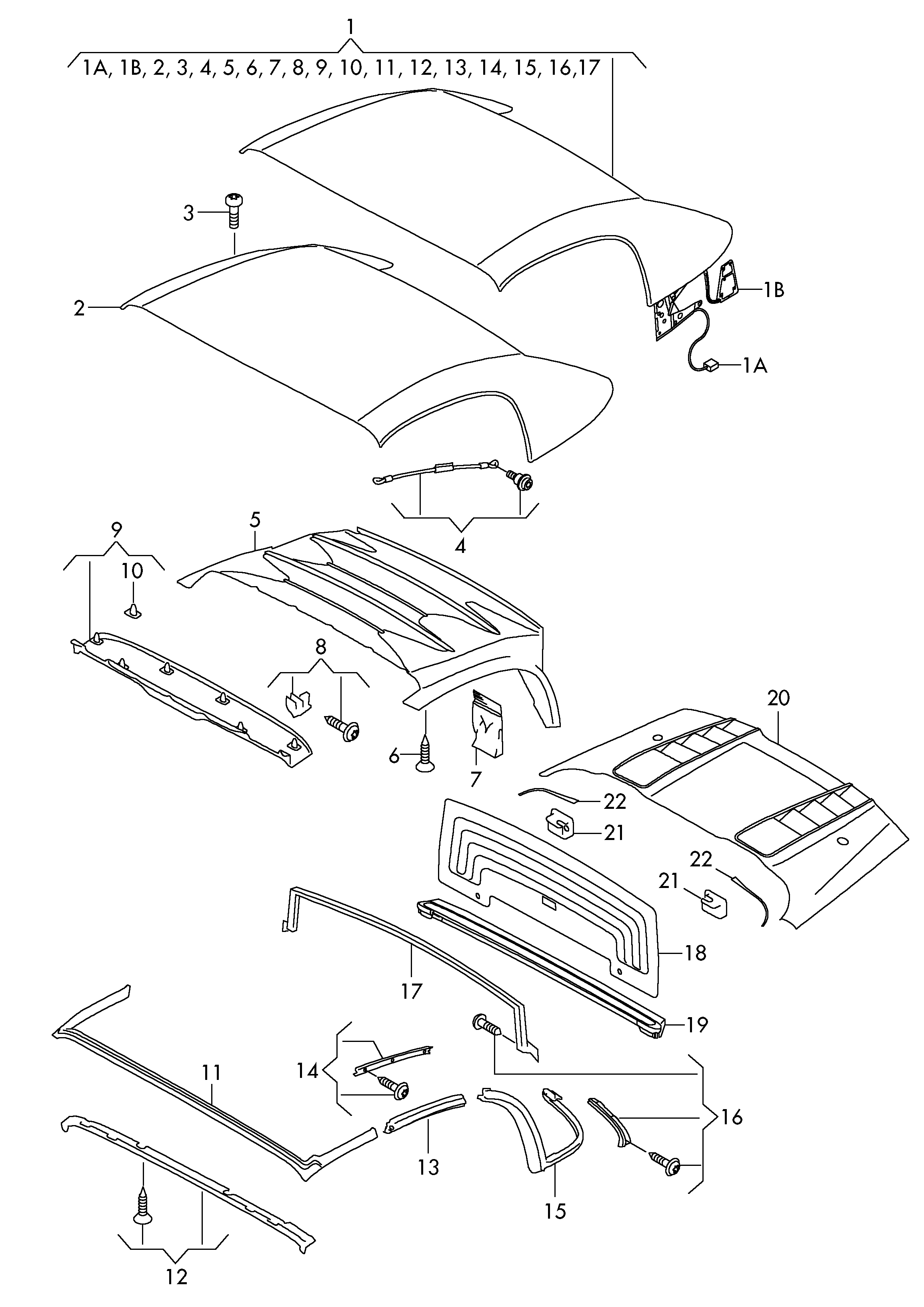 871 - Convertible top (complete); cover - top; Soft top headliner; roof ...