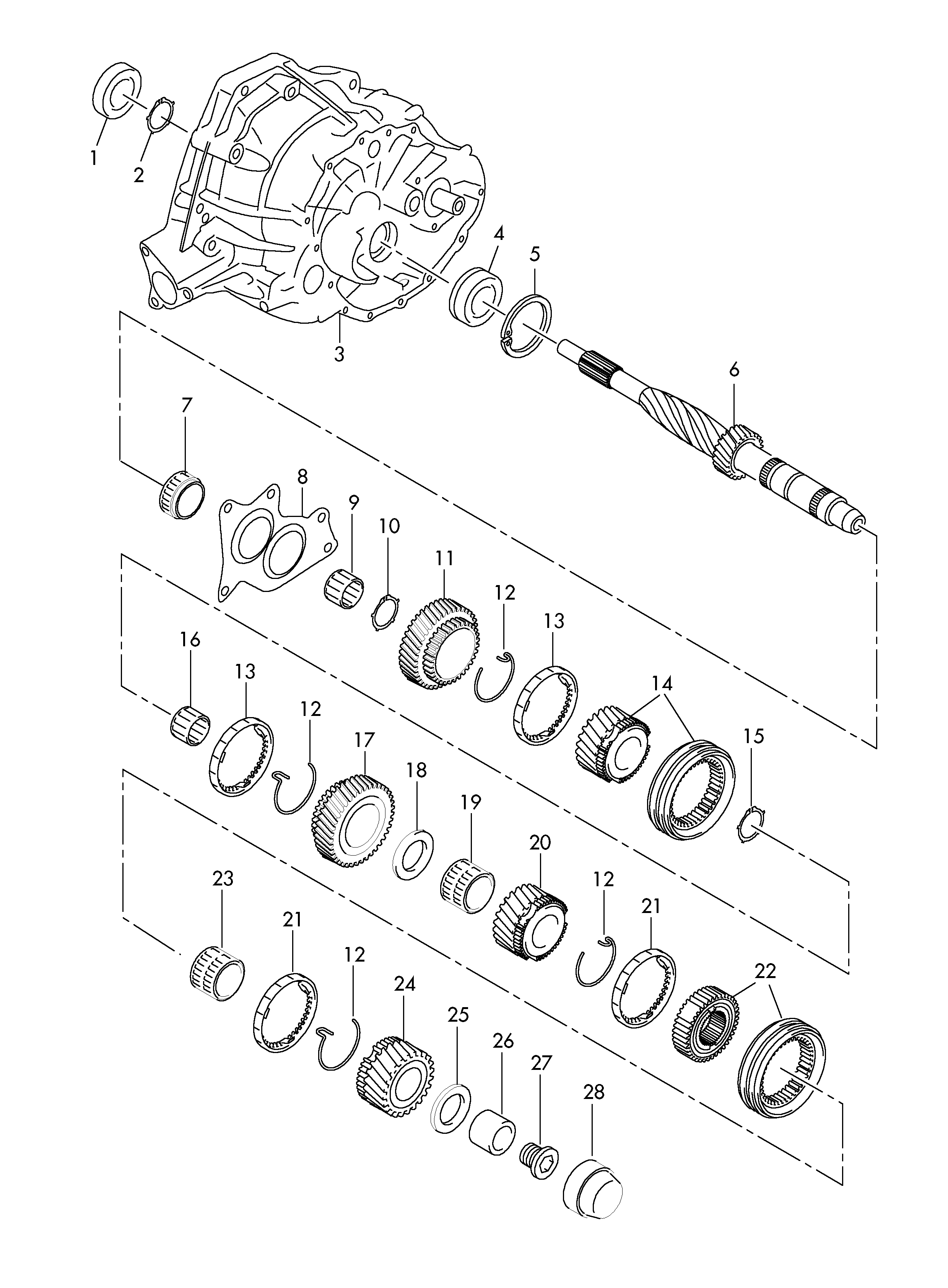 311 - Input shaft; gears and shaft; for 6 speed manual gearbox; Output ...