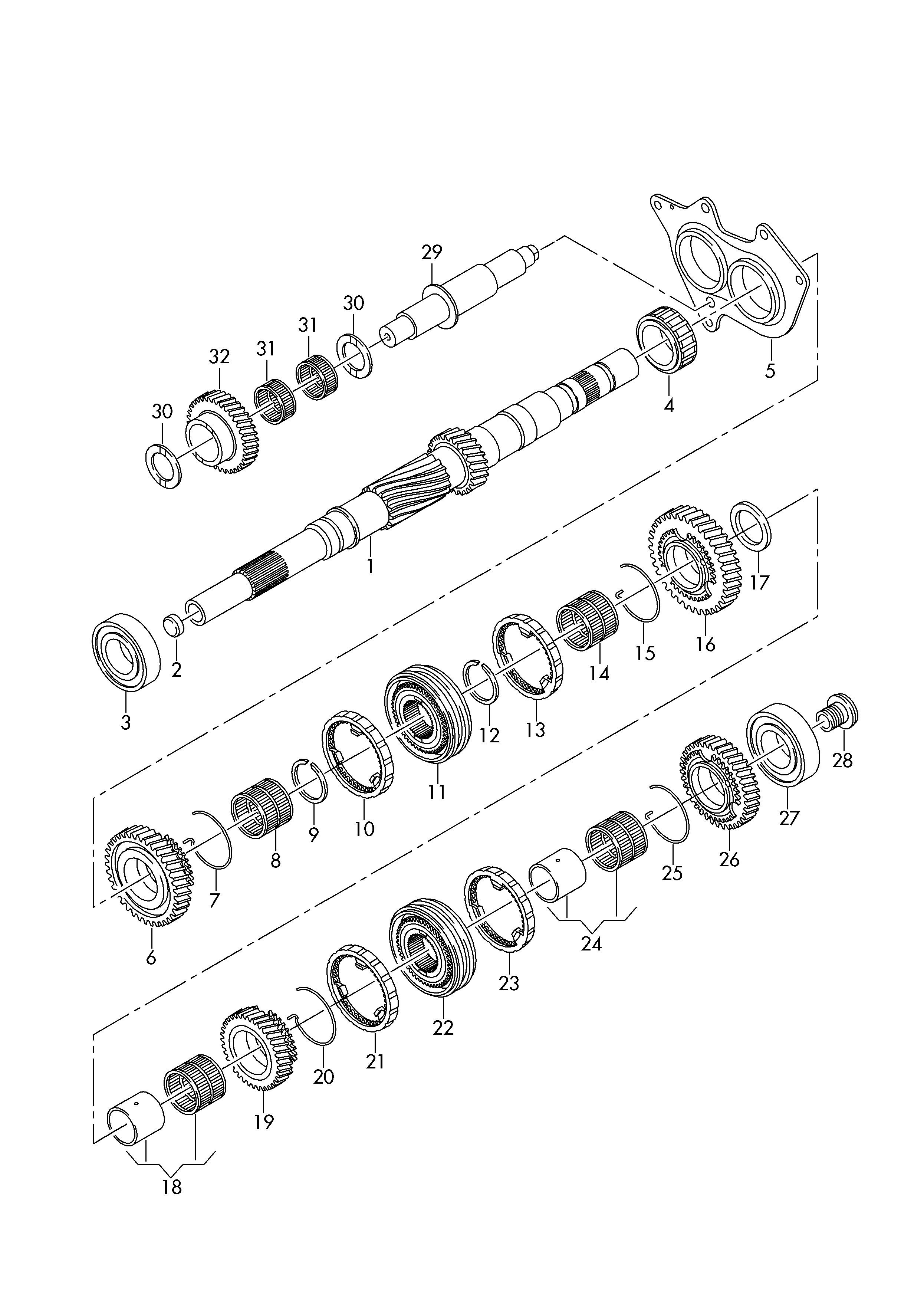 311 - Input shaft; gears and shaft; for 6 speed manual gearbox; Output ...