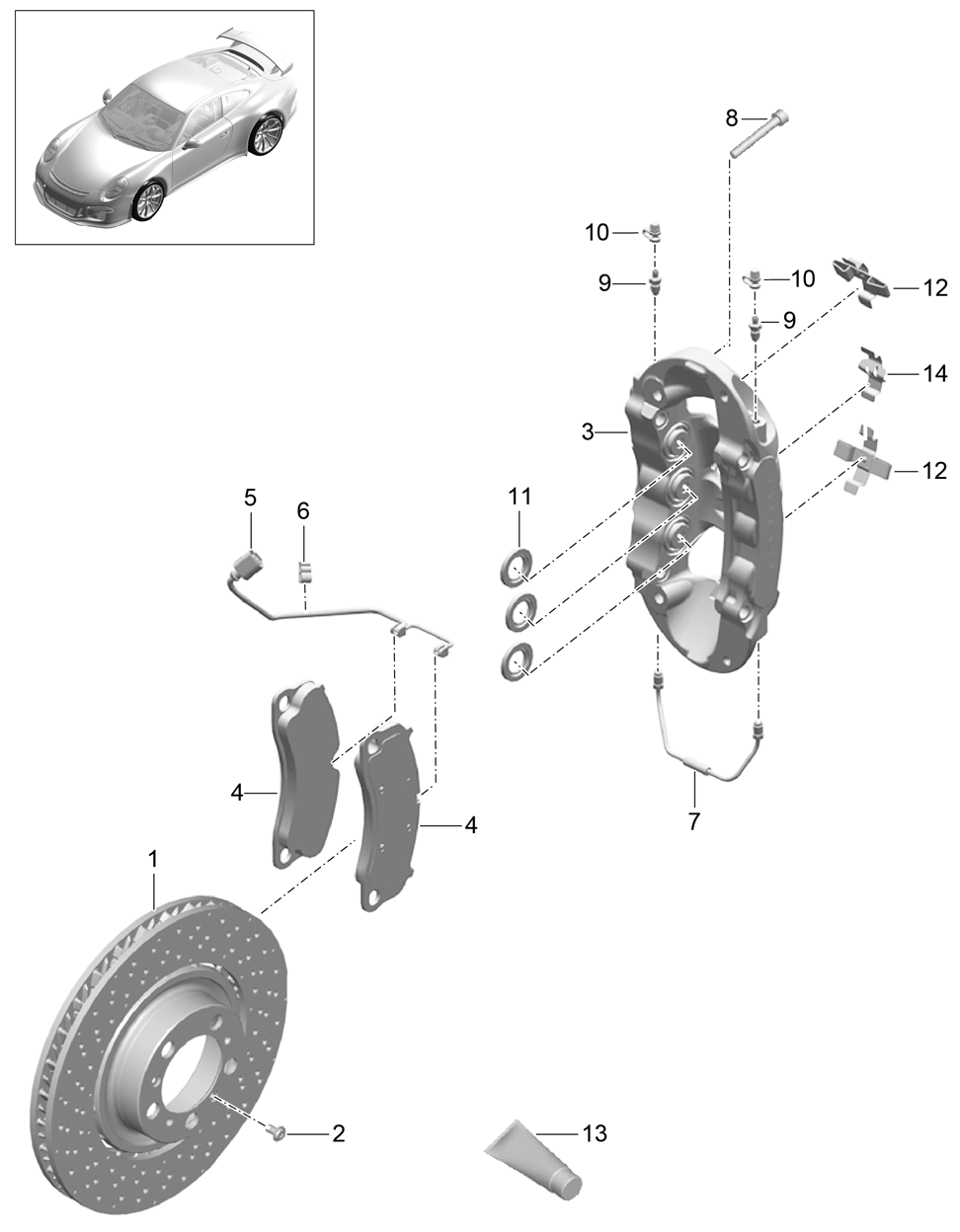 602 - Disc brake; Front axle - Porsche 991R/GT3/RS/GT-Speed, GT3 RS ...