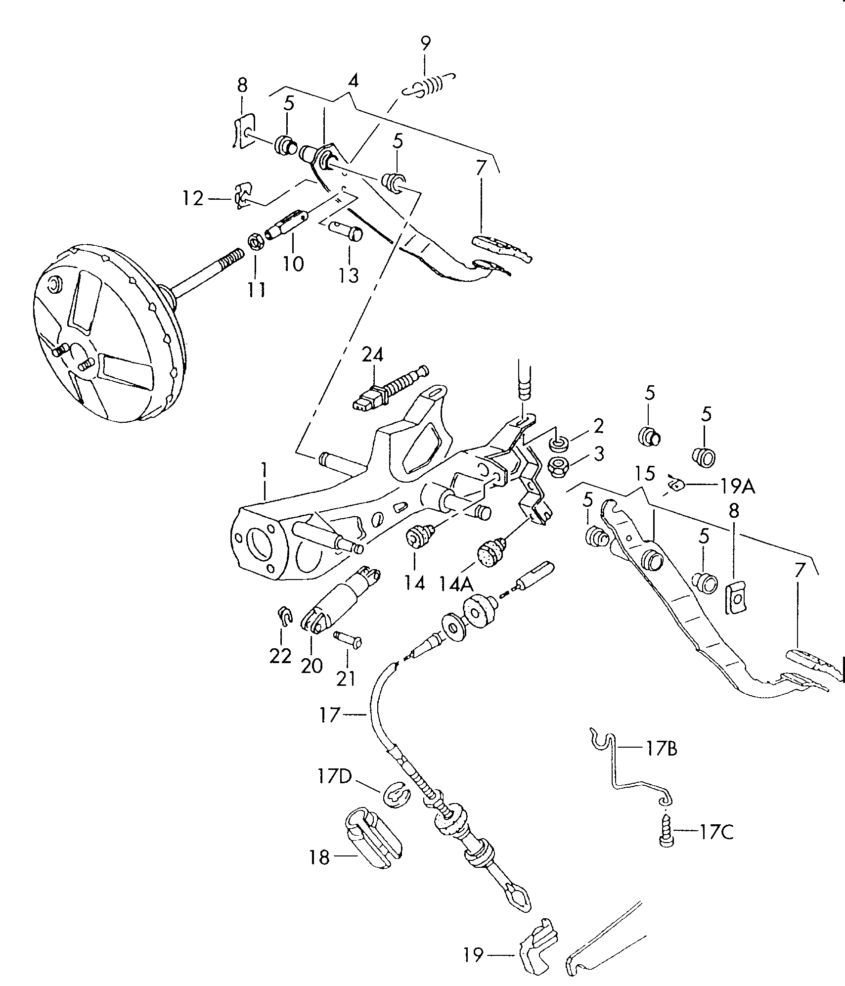 721 - brake, clutch pedal cluster, clutch cable; Bracket; brake servo ...