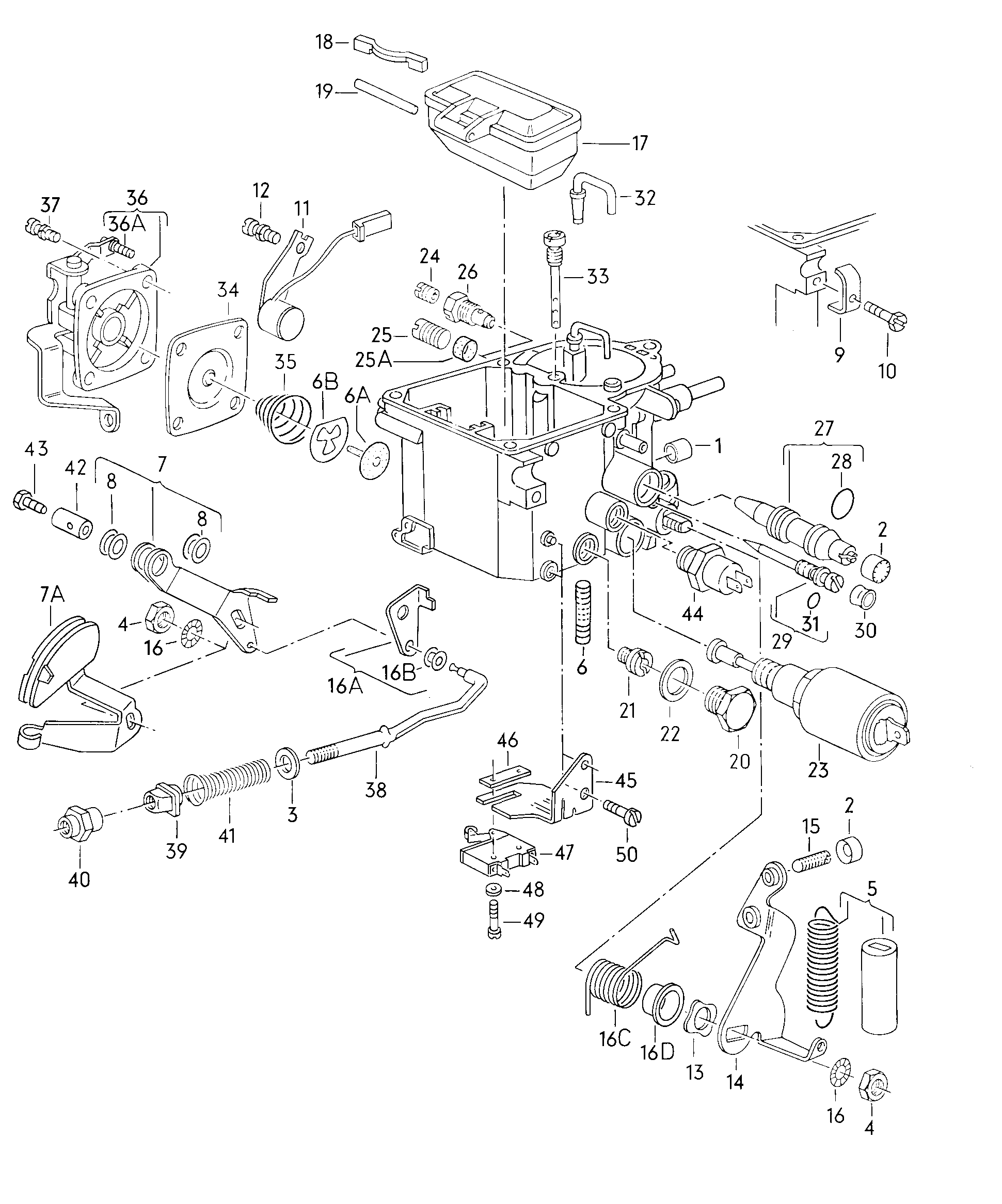 129 - Carburettor housing upper part; Carburettor housing lower part ...