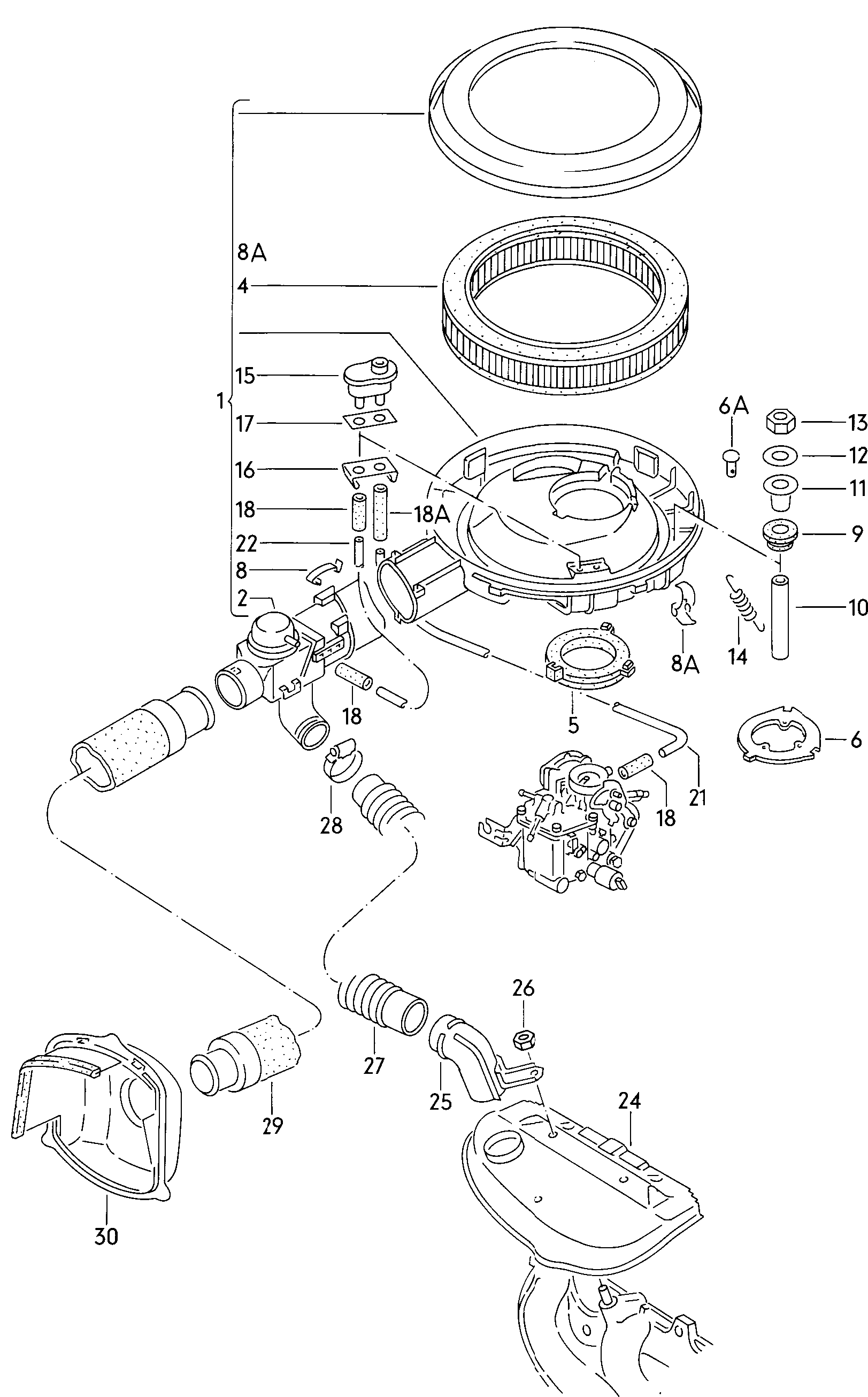 129 - Carburettor housing upper part; Carburettor housing lower part ...