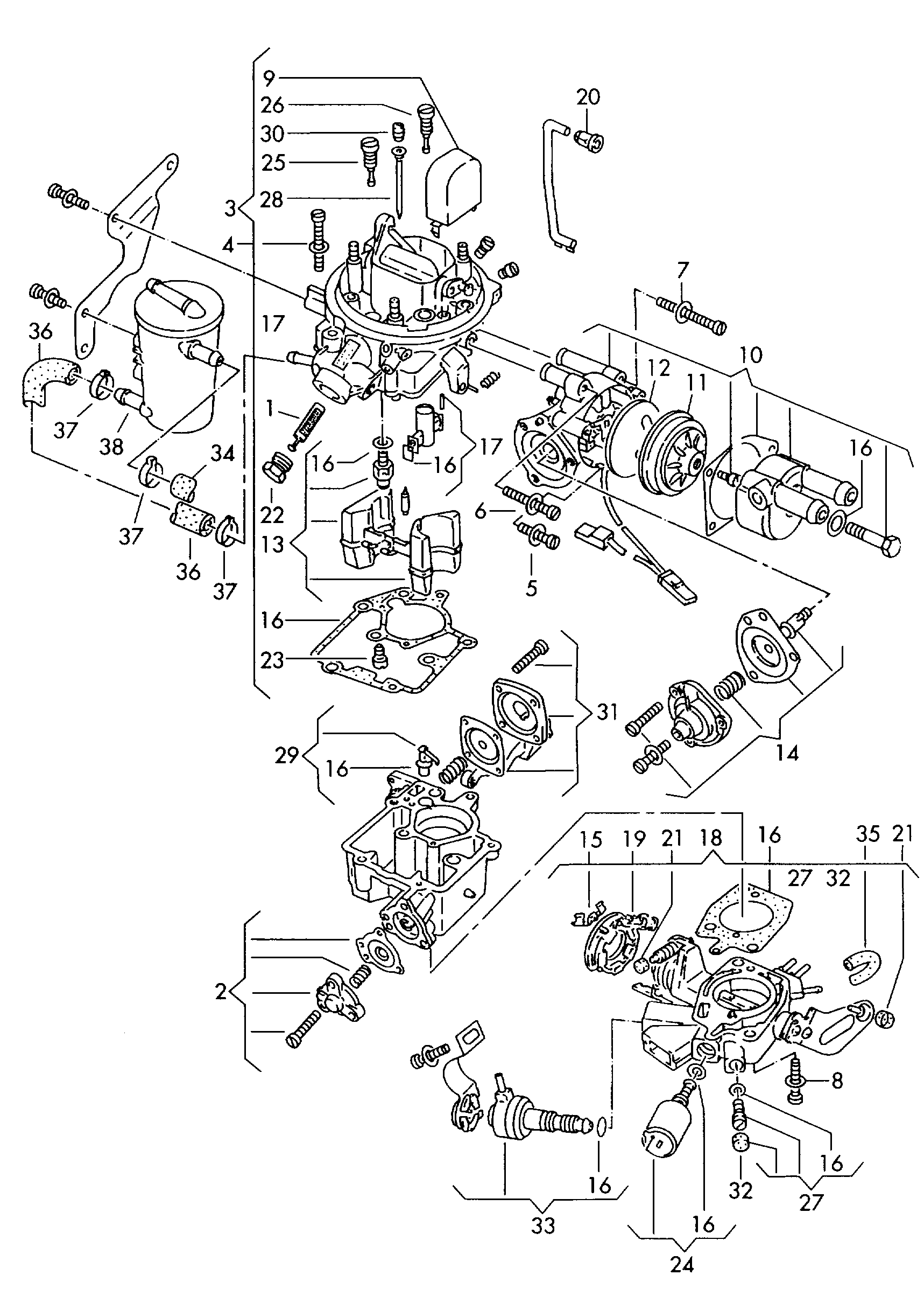 129 - Carburettor housing upper part; Carburettor housing lower part ...