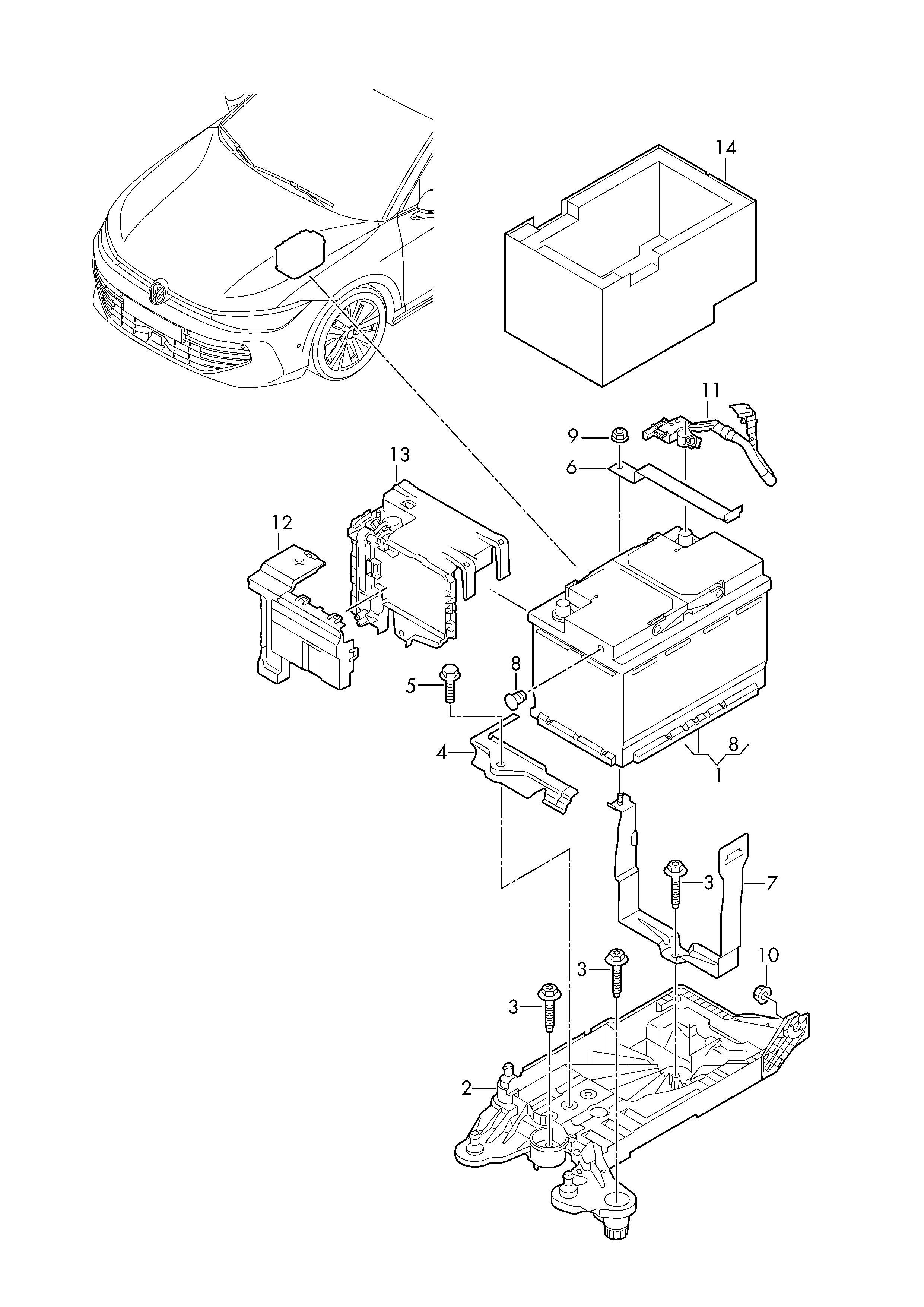 915 - Battery; Engine bay; battery mounting; Individual part; lithium ...
