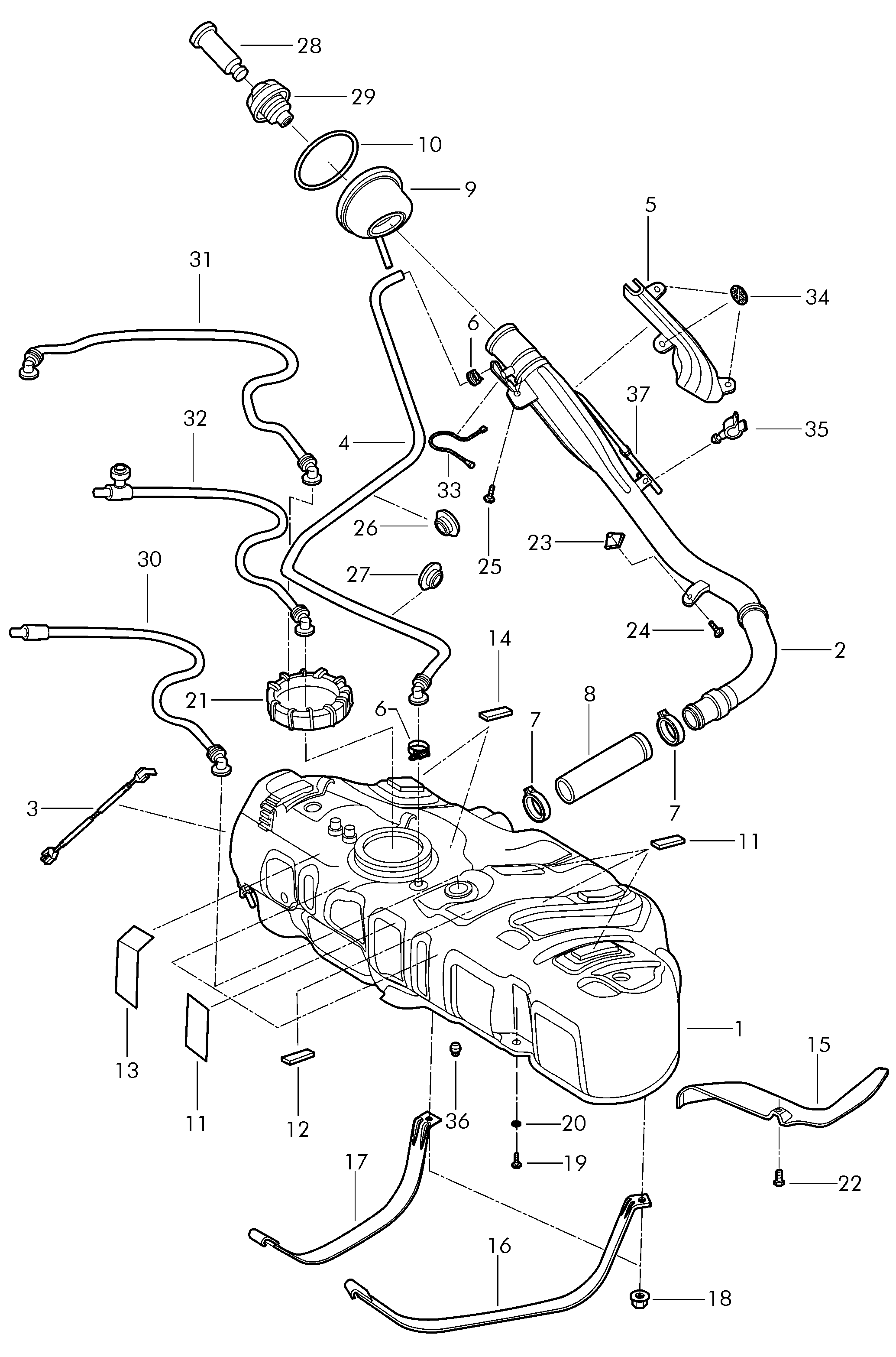 201 - Fuel tank; Fuel line; Fuel filter; Activated charcoal container ...