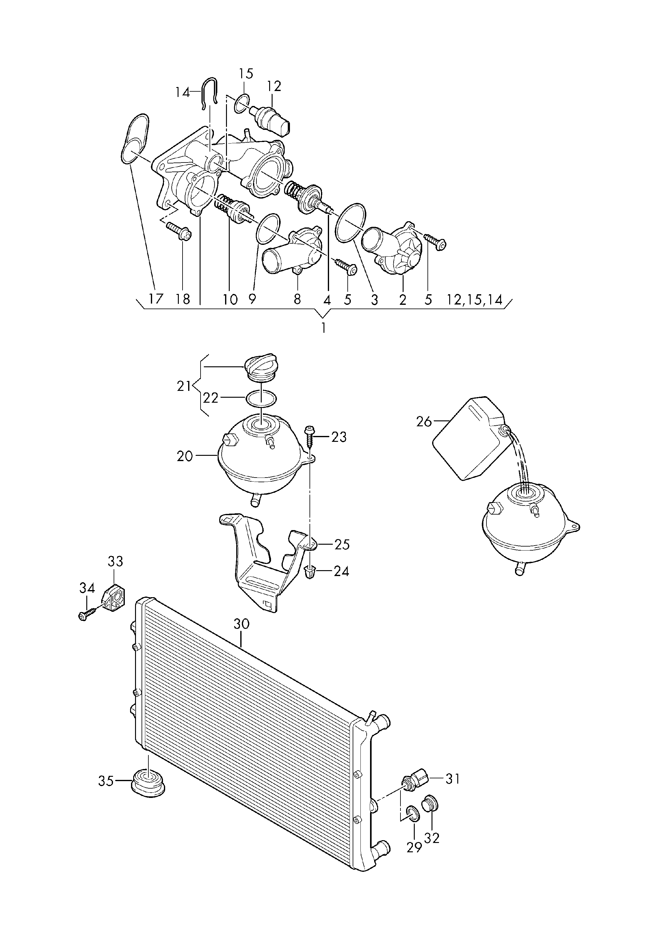 121 - Coolant pump; Coolant cooling system; Coolant regulator housing ...
